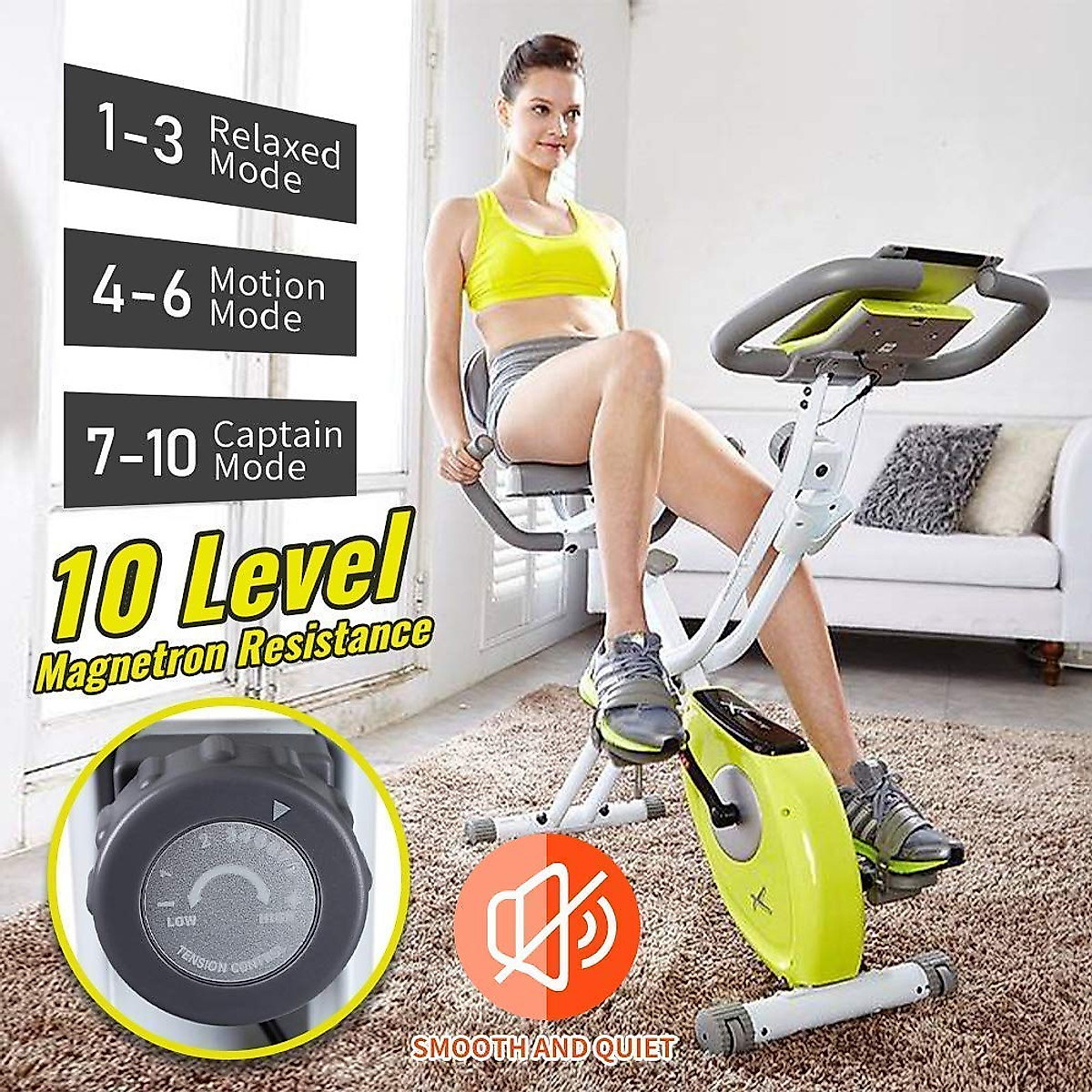 leikefitness Folding Exercise Bike and Ab Wheel Roller with Intelligent Display Bundle