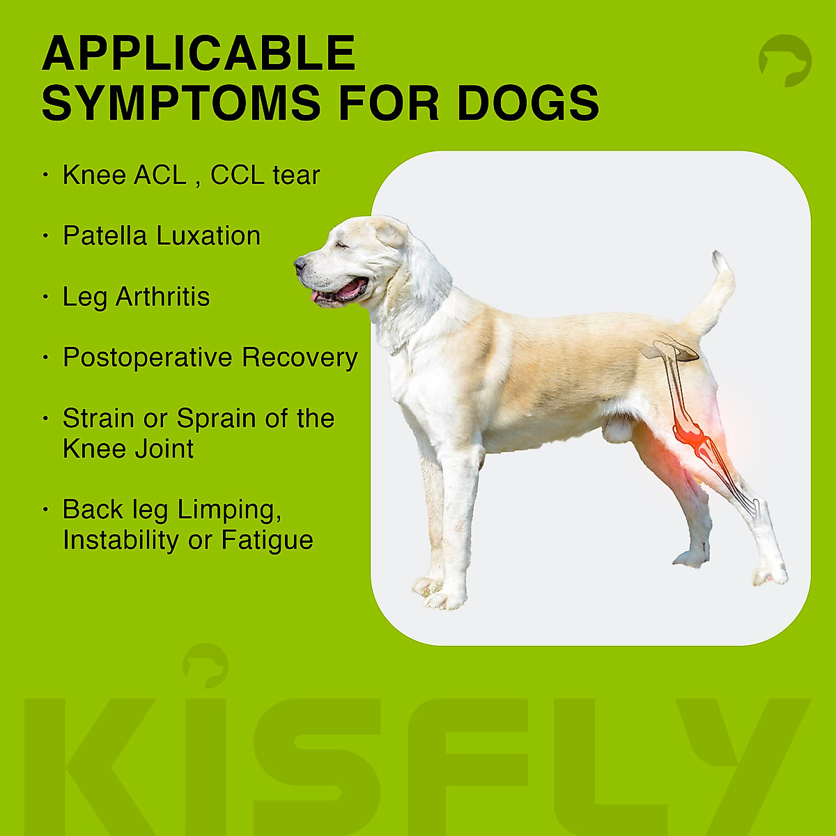 KISFLY Rear Leg Braces for Dogs Luxating Patella Joint Pain Dog Knee Brace for Torn ACL Hind Leg with Reflective Support Strip Both Legs L