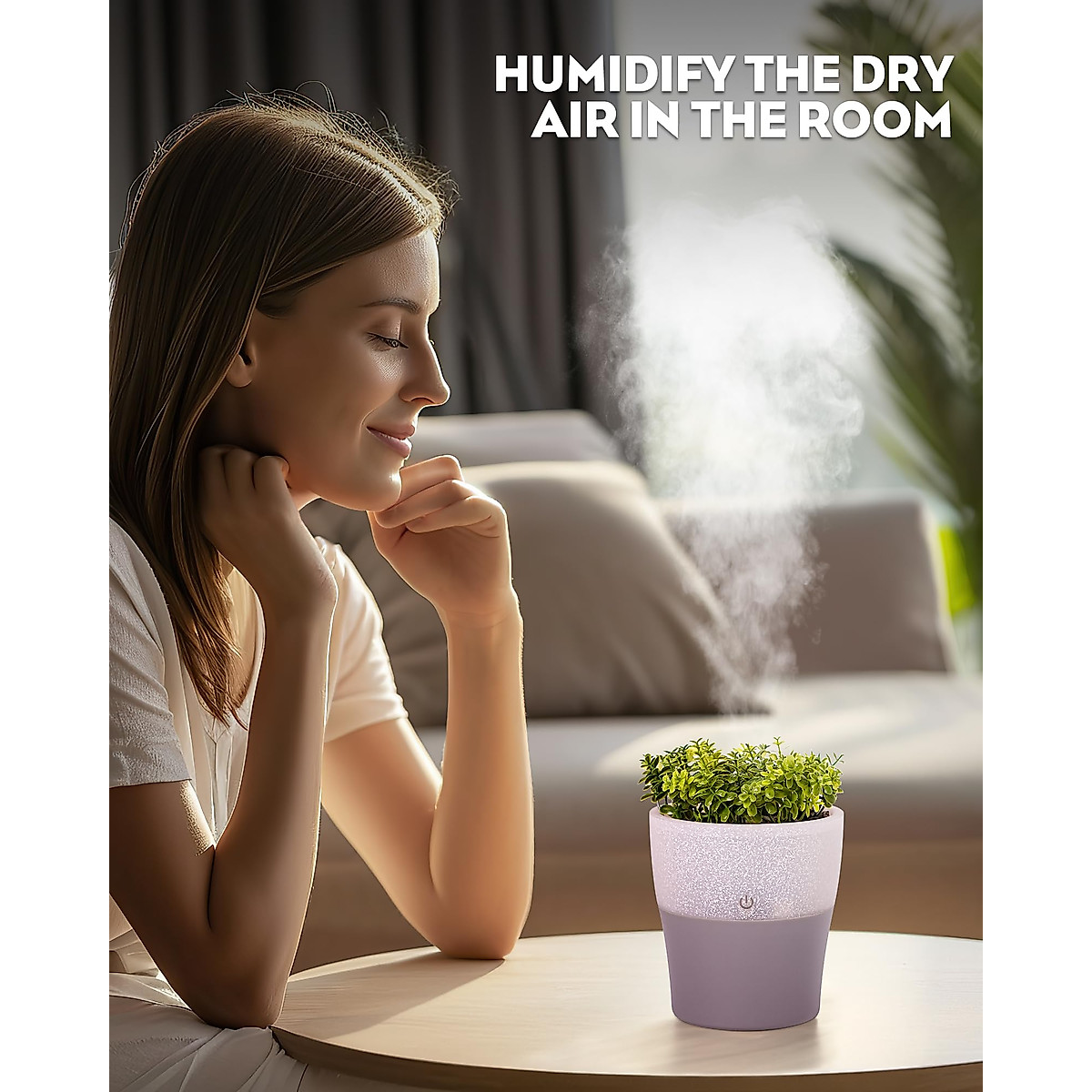 DqBaoKuan Small Humidifiers for Bedroom, Mini Fake Plants Portable Cool Mist Humidifier, USB Desk Personal Humidifiers for Baby Room Travel Bedside Office Home, 2 Mist Modes, 150ML