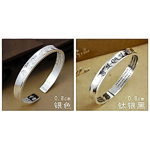 DUANMEINAD Fashion Open Bracelet With Chinese Word Bangle Buddhist Heart Sutra For Man & Women Cuff Bangle (Vintage silver)