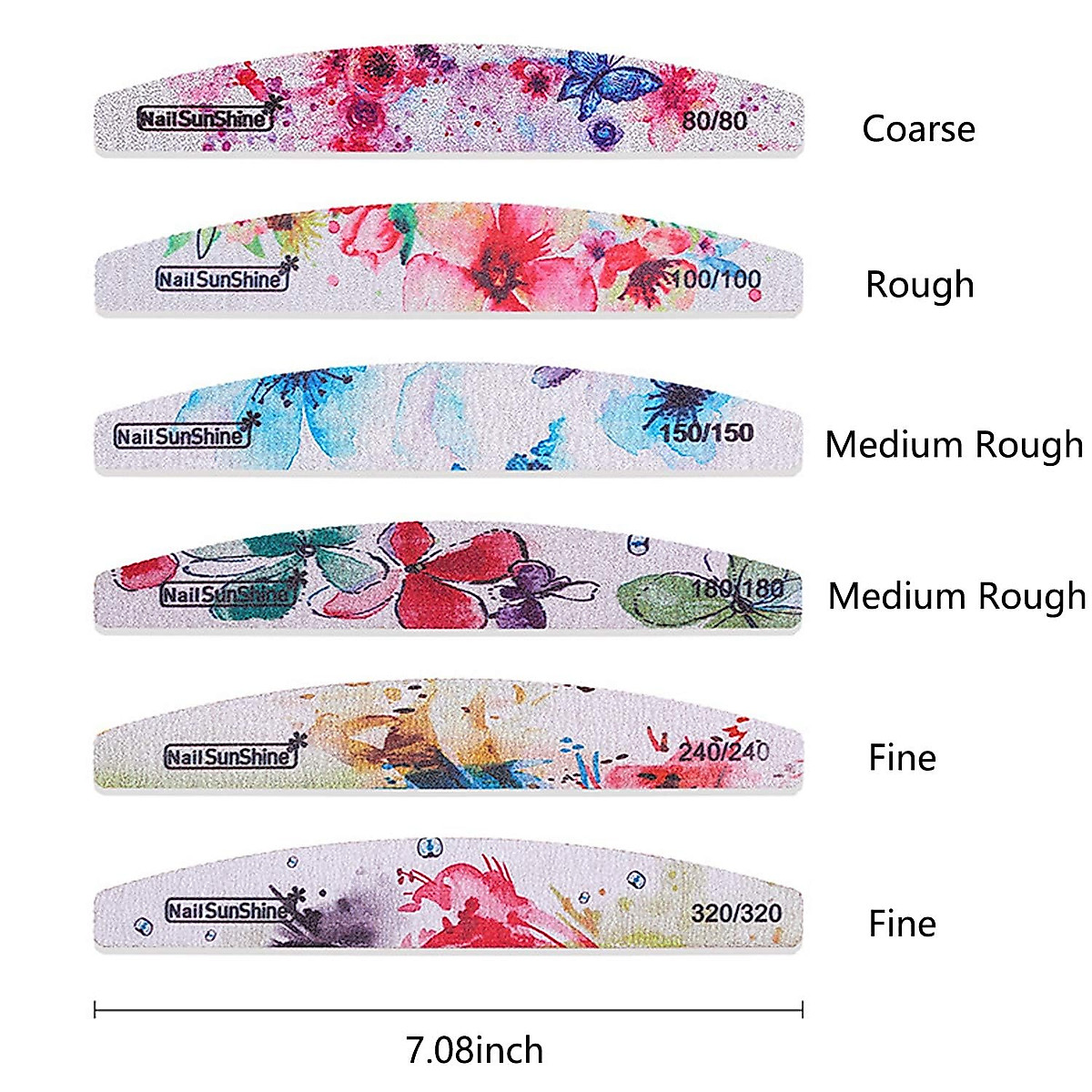 6 PCS Different Grit Nail Files and Buffers, Flower Pattern Emery Board (80-320 Grit) Professional Manicure Tools for Home and Salon Use