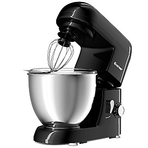 COSTWAY Stand Mixer 4.3 Quart 6-Speed 120V/550W 3 Attachments Offer Tilt-head Electric Food Mixer w/Stainless Steel Bowl (Painted-Black)