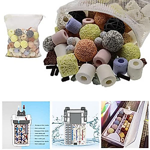 Mei Ting Aquarium Filter Media Bio Balls Ceramic Rings 15 in 1 Fish Tank Pond Filter Ceramic Filter Ring 500g Mesh Bag with Zipper × 2 Packs