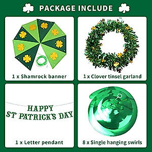 St Patricks Day Decorations, St Patricks Day Accessories for The Home with Banner Garland Hanging Shamrock Swirl for Irish Lucky Party Supplies
