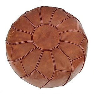 Thgonwid Unstuffed Pouf Cover - Round Foot Stool Ottoman - Storage Bean Bag Floor Chair - Luxury Leather Pouffe - Small Foot Rest for Living Room, Kids Room or Bedroom (Brown)