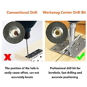 Werkzeug Self Centering Hinge Tapper Core Drill Bit Set for Woodworking, Adjustable Door Window Drill Bits with 1 Hex Key & 8 Replacement Drill Bits (5/64 - 1/4 Inches), 16 Pieces