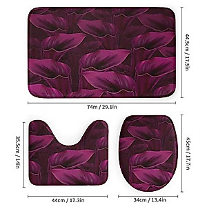 Kazynee Burgundy Flower 4 Piece Shower Curtain Sets, Non-Slip Rugs, Toilet Lid Cover and Bath Mat, Durable and Waterproof, for Bathroom Decor Set One Size
