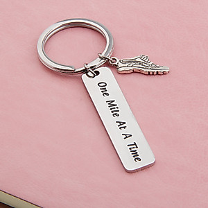 TGBJE Runners Gift Marathon Jewelry One Mile At A Time Keychain Stainless Steel Keychain with Running Shoe (Runner Keychain)