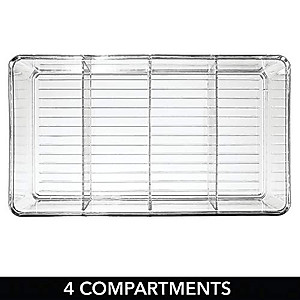 mDesign Plastic Divided Kitchen Organizer Bin Container Box with 4 Sections for Pantry, Fridge, Refrigerator, Countertop, Pantry - Hold Cereal, Snacks, Tea, Seasoning - Ligne Collection - Clear