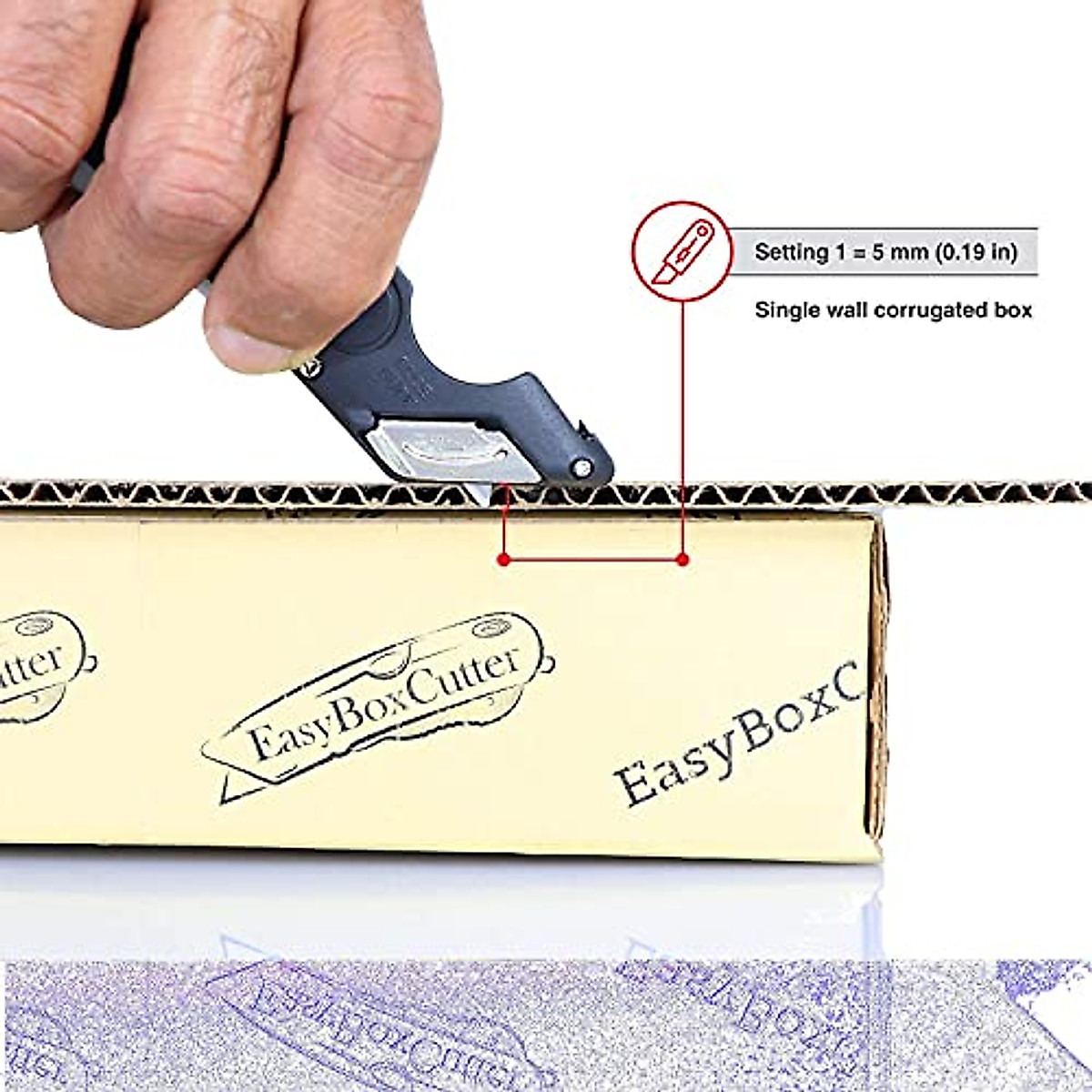 Box Cutter, 3 blade depth setting, Squeeze Trigger and Edge Guides, Holster, Lanyard, Extra Blade - 1000 white