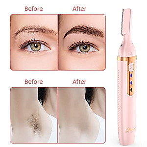 leuxe Eyebrow Trimmer and Facial Hair Remover Cordless Hair Remover for Face,Lips,Armpit,Portable Rechargeable Bikini Shaver (Pink)