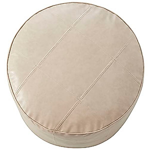 Ornavo Home Faux Leather Unstuffed Round Boho Moroccan Pouf Ottoman, Floor Footrest Cushion for Living Room - Beige