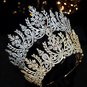 Jorsnovs Luxury Cubic Zirconia Saudi Arabia Big Tiaras CZ Zircon Tall Crowns Royal Hair Jewelry Accessories Wedding Birthday Party Headband Gift for Women