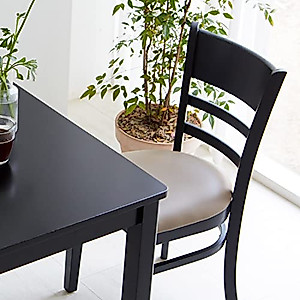 Livinia Cabin Dining Chair Set of 2, Solid Malaysian Oak PU Leather Upholstered Cushion Seat Wooden Ladder Back Side Chairs (Black) Assembly Required