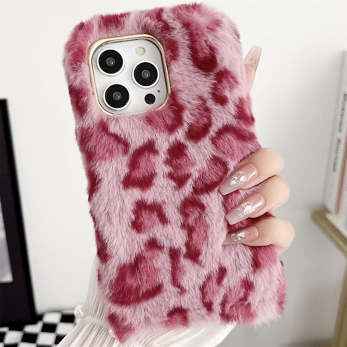 for Samsung A04/A04s Furry Case, Cute Lucky Leopard Print Camouflage Dots Soft Fluffy Fuzzy Hair Fur Plush Phone Case Cover Women Girl