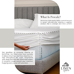 Linen Home 100% Cotton Percale Sheets Twin Size, White, Deep Pocket, 3 Pieces Set - 1 Flat, 1 Deep Pocket Fitted Sheet and 1 Pillowcase, Crisp Cool and Strong Bed Linen