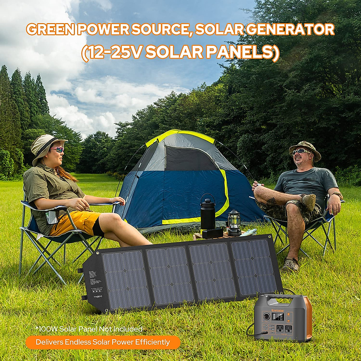 Portable Power Station EnginStar 300W Solar Generator 110V 296Wh Power Bank Two Pure Sine Wave AC Outlet 80000mAh Lithium Battery Pack for Camping Outdoors Trip RV Hunting Vans Emergency Backup