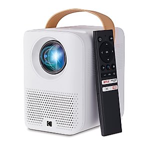 KODAK FLIK HD9 Smart Projector | Mini White Portable Indoor & Outdoor Movie with Android TV Streaming Apps, Wi-Fi and Bluetooth, Built-In Speakers & Voice Remote | FHD 1080p for Screens Up to 120”