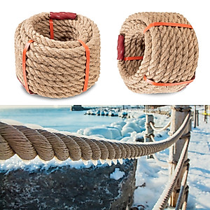 EMEKIAN Natural Jute Manila Rope, Twisted 4 Strand Fiber Hemp Rope for Sports, Decor, Pet Toys, Crafts, Tug of War, Fitness, Indoor & Outdoor Use, (3/4" x 49ft)