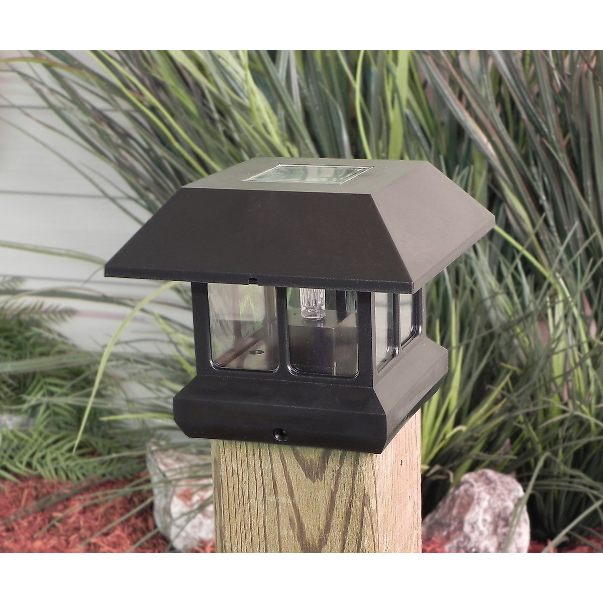 Sterno Home GL23124 GL23124BK Paradise Plastic Solar Post Light with White LED and Clear Lens, Black
