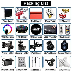 Dowshata 360 Photo Booth Machine with Money Gun Red Carpet GlovesAutomatic Spin Camera Video Booth with Ring Light Selfie Holder for Weddings Christmas Rental (39.4'' Glass + Flight Case)