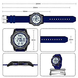 Beeasy Mens Digital Watch Waterproof with Alarm Stopwatch Countdown Timer Dual Time, 12/24 Hours Thin Digital Wrist Watches for Men Women, Blue