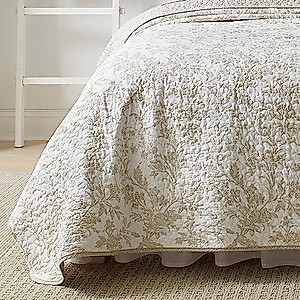 Laura Ashley Home - Queen Quilt Set, Cotton Reversible Bedding with Matching Shams, Home Decor for All Seasons (Amberley Biscuit, Queen)