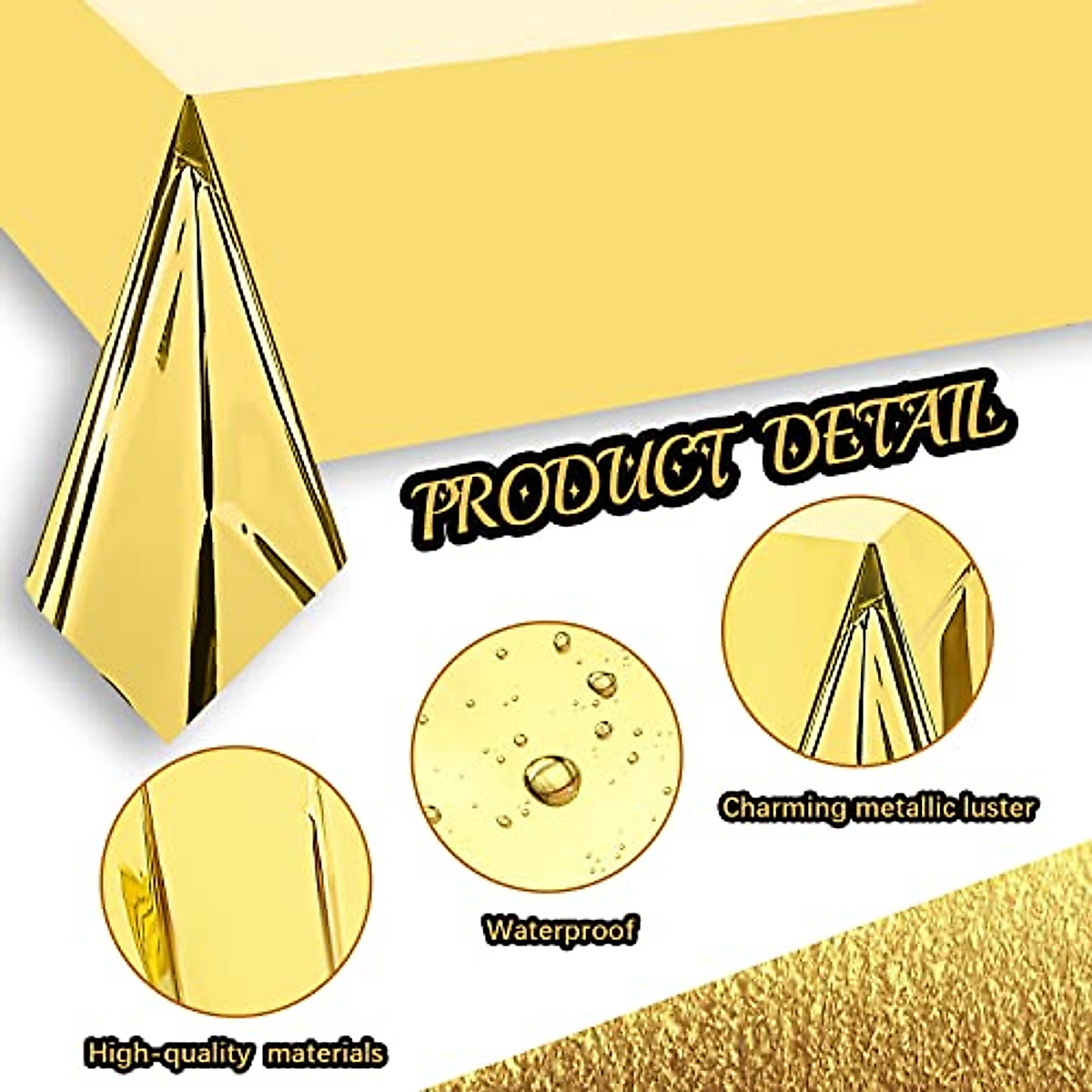 Youyole 6 Pack Iridescence Plastic Tablecloths Gold Foil Shiny Disposable Laser Rectangle Table Cloths for Party Wedding Christmas Birthday Holiday Party Decorations 54" x 108" (Gold)