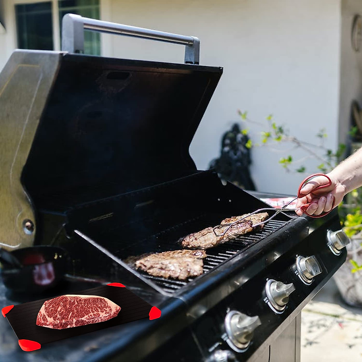 LOMUTY Quick Thaw Defrosting Tray Natural Thawing Frozen Meat, Miracle Thaw Defrosting Tray Original, Fast Meat Defrosting Plate Board for Fish with Four Silicone Corners Inside.