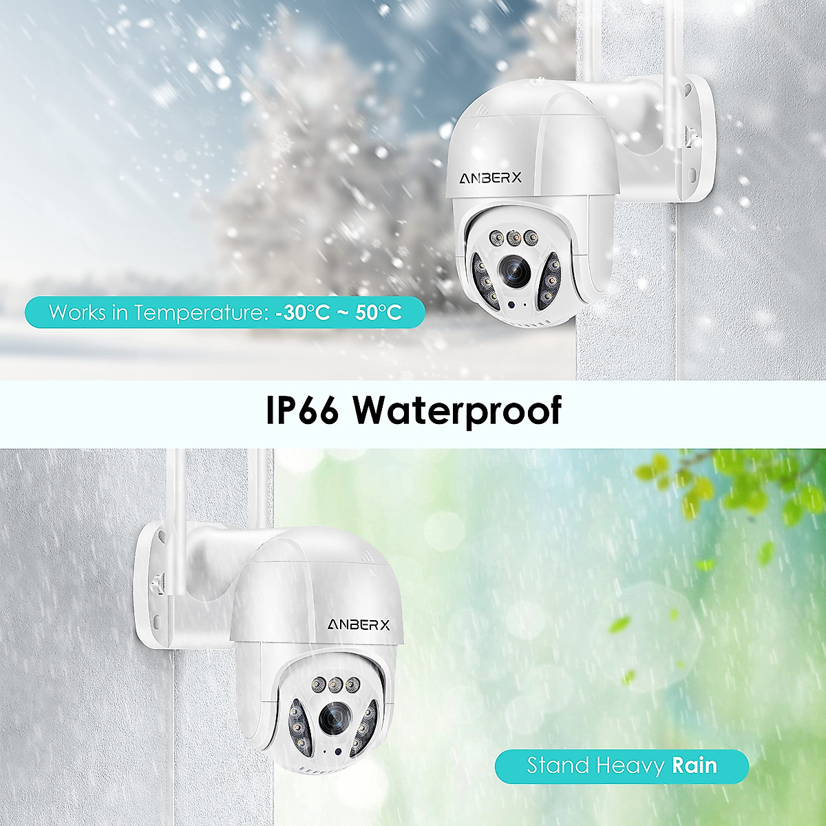 ANBERX Security Camera Outdoor, WiFi Wireless Surveillance Cameras 2K 3MP HD & Pan/Tilt/Zoom Cam with Night Vision,2-Way Audio,Motion Detection,Weatherproof 2.4Ghz Camera for Home/Office/Garden