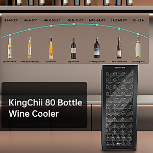 KingChii 80 Bottle Wine Cooler Refrigerator - Intelligent Digital Control Wine Fridge, Low Noise Operation, Freestanding Wine Refrigerator for Kitchen and Home