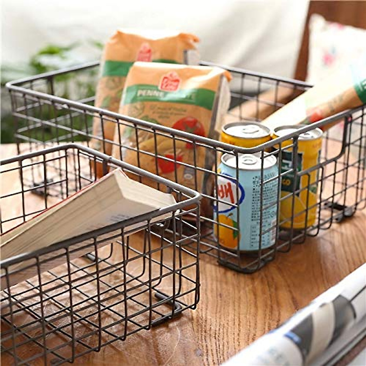 Kingrol 2 Pack Wire Storage Baskets with Handles, Metal Organizer Basket Bins for Home, Office, Nursery, Laundry Shelves Organizer