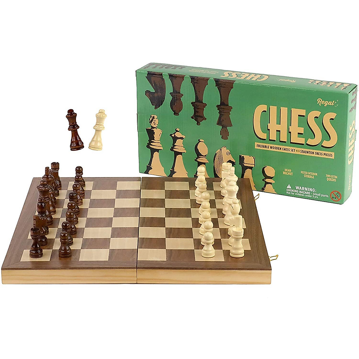Regal Games Wooden Chess Set for Adults with Chess Board (10 x 10) & Wood Chess Pieces | Travel & Portable Table Games for Fun Family Game Night