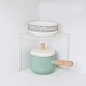 IMIKEYA Corner Shelves Metal Shelves Metal Shelves 2-Tier Corner Shelf and Cabinet Organizer for Kitchen Cabinet Pantry Dishes Corner Rack for Kitchen (White) Metal Shelf Metal Shelf Metal Shelves