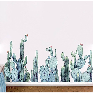 BIBITIME Cactus Wall Decal Green Plants Flower Vinyl Sticker Peel and Stick Home Art PVC Murals for Living Room Nursery Bedroom Children Kids Room Decor (DIY, Cactus - 1 Set)