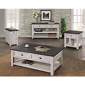 Martin Svensson Home Monterey Chairside Table - White with Grey Top - Coastal Multi-Use Table with Built-in Outlets and Drawers for Bedroom or Living Room