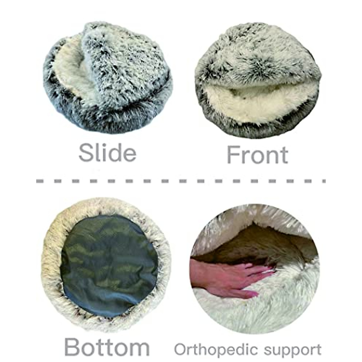 ShinHye Cat Bed Round Plush Fluffy Hooded Cat Bed Cave, Cozy for Indoor Cats or Small Dog beds, Soothing Pet Beds Doughnut Calm Anti-nxiety Dog Bed - Waterproof Bottom Washable (20×20inch, Coffee)