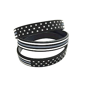 Thin Grey-Gray-Silver Line American Flag Silicone Stretchable Bracelet 4-Pack - Correctional Officer