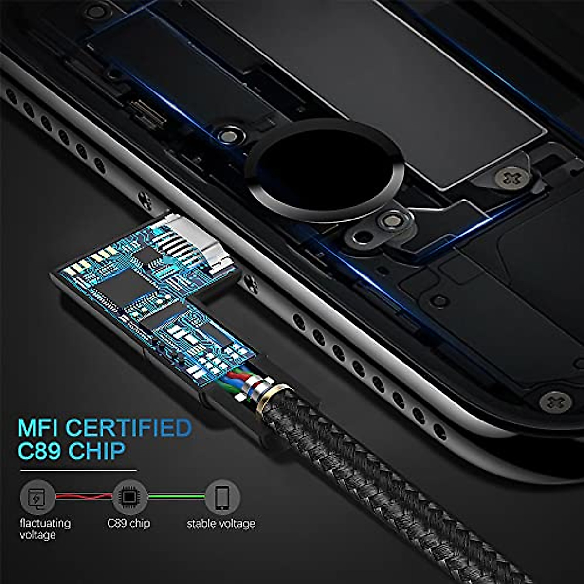 aceyoon [2 Pack MFi Certified Lightning Cable, Right Angle 1.6ft Braided USB to 90 Degree iPhone Charger L Shaped Data Sync Elbow Powerline Cord for i12/12 Pro, i11/11 Pro, XS Max, XR, XS