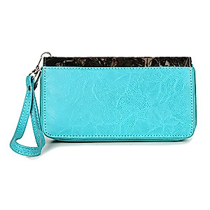 Cowgirl Trendy Camouflage Dual Pistol Western Studs Handbag Concealed Carry Purse Country Women Shoulder Bag Wallet Set (Turquoise Set)