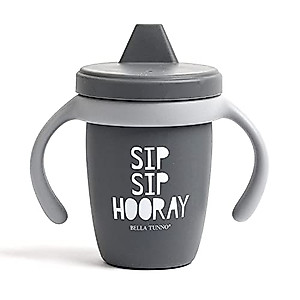 Bella Tunno Happy Sippy Cup – Transition Sippy Cups for Baby 6 Months and Older, Baby and Toddler Sippy Cups with Removable Handles and Non-Toxic, BPA Free Silicone, Sip Sip Hooray, 8 oz