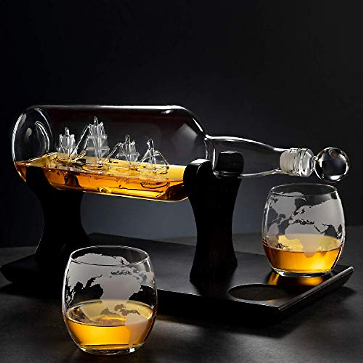 Godinger Ship In A Bottle Whiskey Decanter and Whiskey Glasses Bar Set, for Liquor Scotch Bourbon, Gifts for Men
