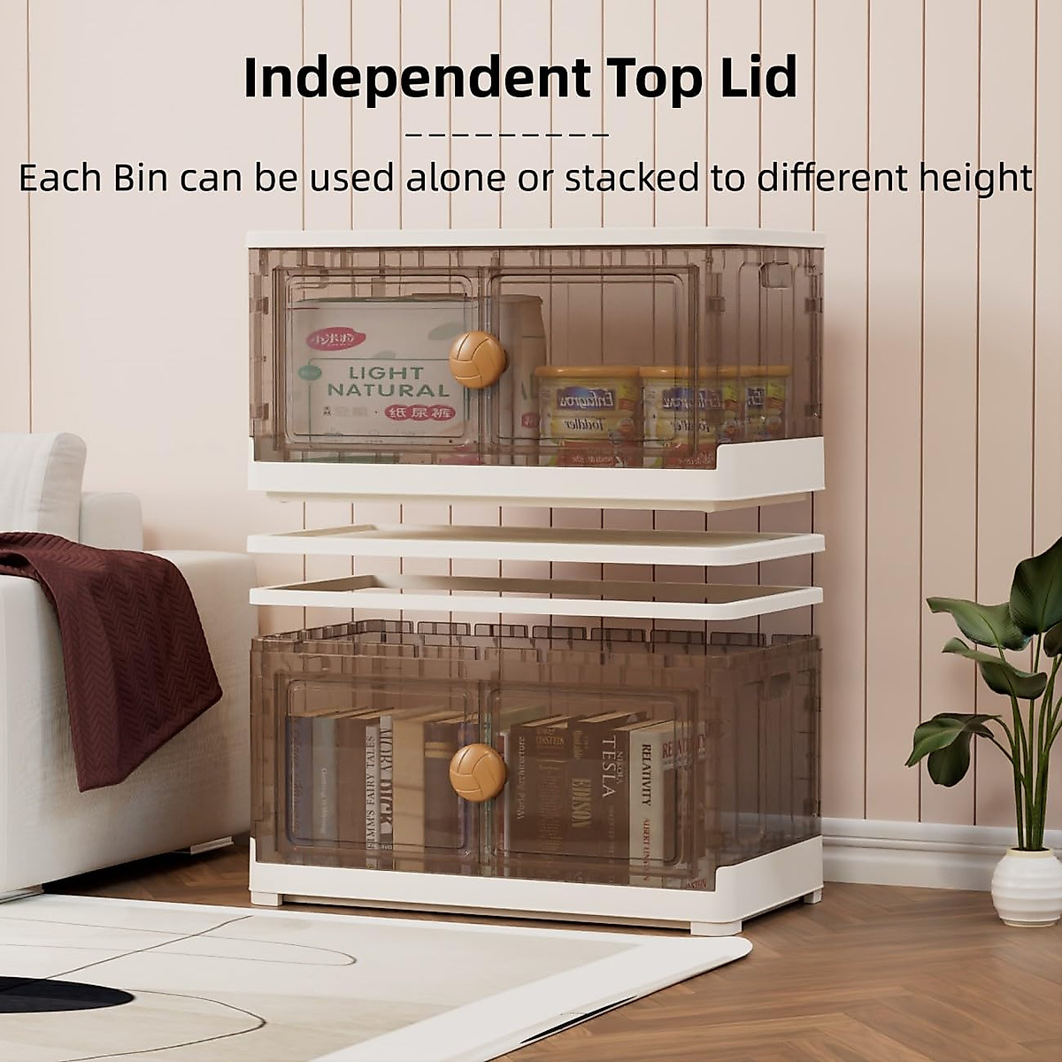 SHELLAJUN Stackable Storage Bins with Lids, 368Qt Storage Bins with Lids, Closet Organizers and Storage, Foldable Plastic Collapsible Storage Bins with Wheels for Home, Office, Dorm Room,4 Pack