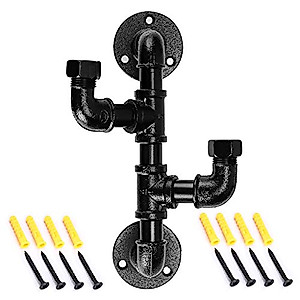 Sumnacon Heavy Duty Industrial Pipe Coat Hook Rack - Rustic Metal Clothes Holder Hanger with Hardware, Wall Mounted Iron Bath Grab Bar for Home, Office, Electroplated Black Finish