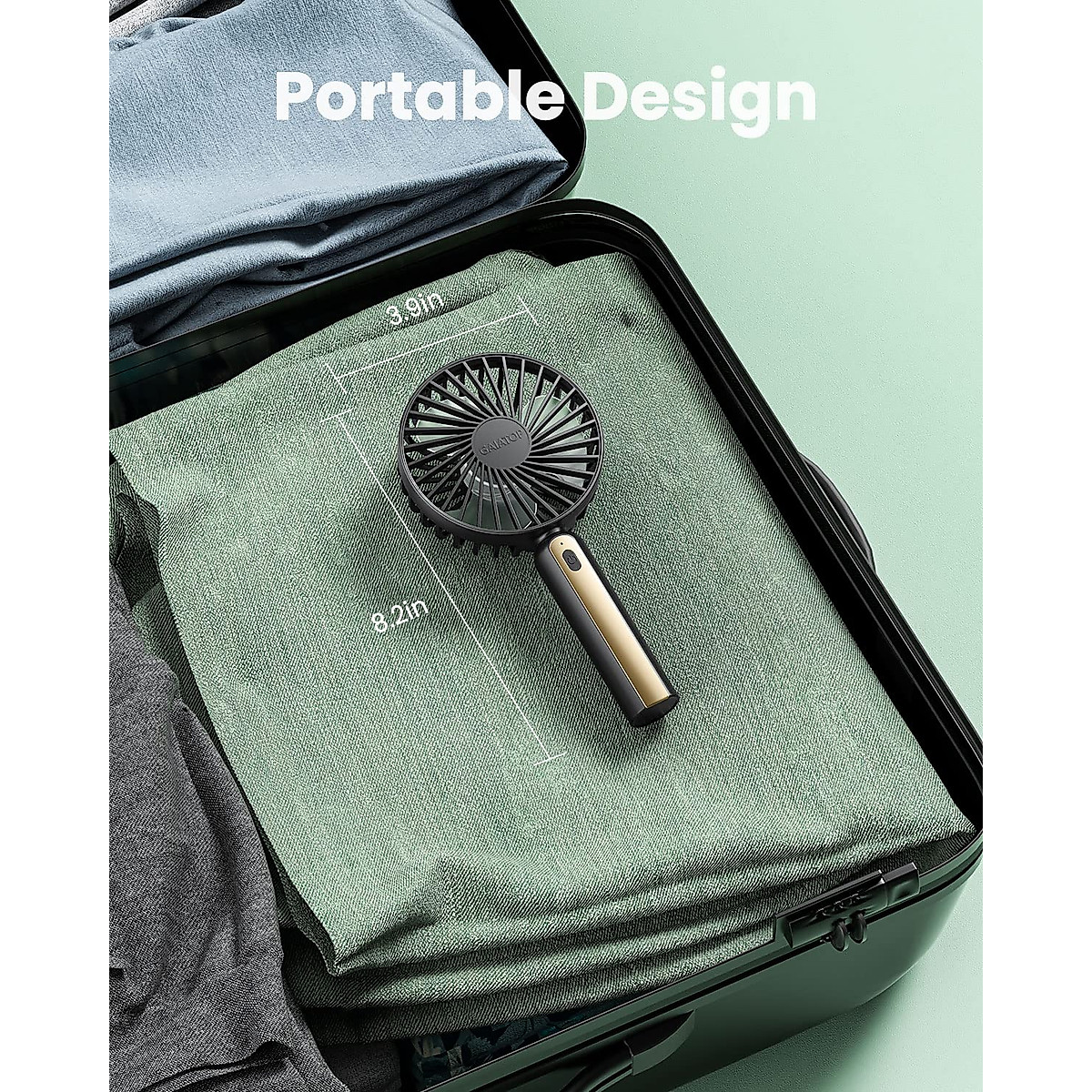 GAIATOP Handheld Fan with USB Rechargeable Personal Fan，3 Speed Adjustable Portable Fan for Travel, Commute, Picnic, Office-Black, Small Makeup Eyelash Fan for Women Girls Gift