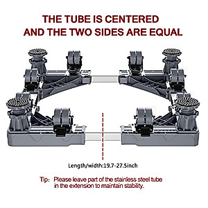 HQO LOVL Fridge Stand Mobile Base with 8 Locking Wheels and 4 Strong Feet, 19.7”-27.5” Adjustable Furniture Dolly for Washer Dryer Washing Machine Stand Pedestal, Refrigerator Stand(KBN-14GRAY)