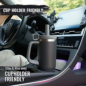 40oz Tumbler, Insulated Stainless Steel Water Bottle with Straw, Cover Cap, Leak Proof Travel Tumbler with Handle, BPA-Free, Cupholder Friendly, Gifts for Women & Men, Black