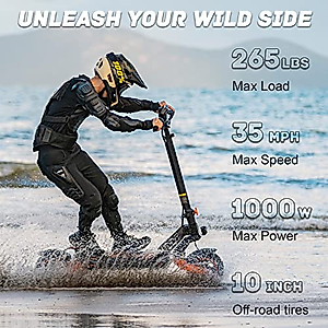 Electric Scooter with Seat, 1000W Electric Scooter for Adults Up to 35 MPH & 50 Miles Ranges, 10" Off Road Tires, Dual Disk Brake & Shock Absorption System, Handbar Case and Air Pump Included