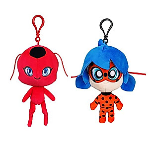 P.M.I. Miraculous Ladybug Plush Clip-on Toys | Two of Four 5-Inch-Tall Collectibles | Miraculous Ladybug Toys and Playable Mini Toys | Tikki and Ladybug| Miraculous Ladybug Kids’ Toys