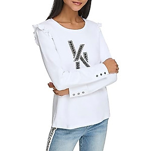 Karl Lagerfeld Paris Women's Logo with Detail Top, White